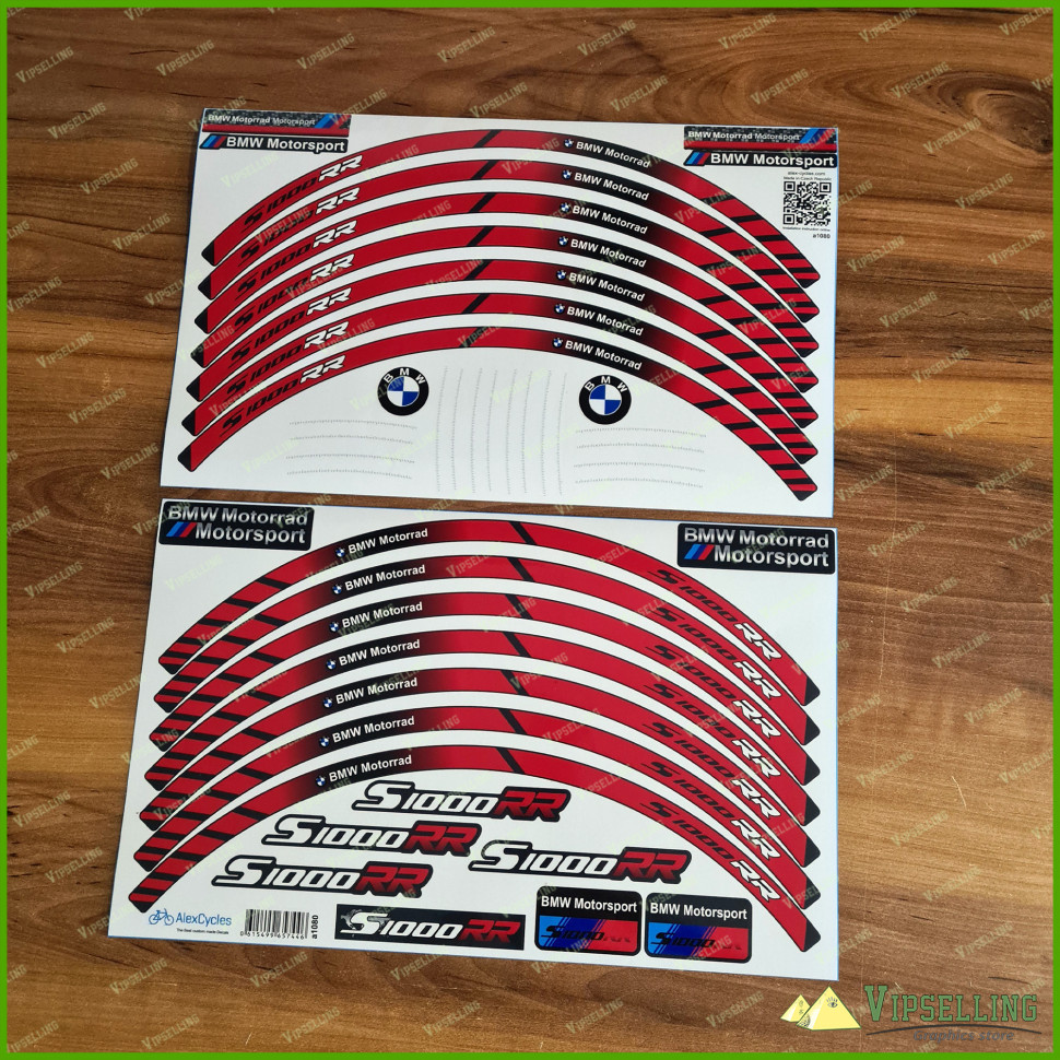 BMW Motorrad Motorsport S1000RR Red Wheel Rim Laminated Stripes Decals ...