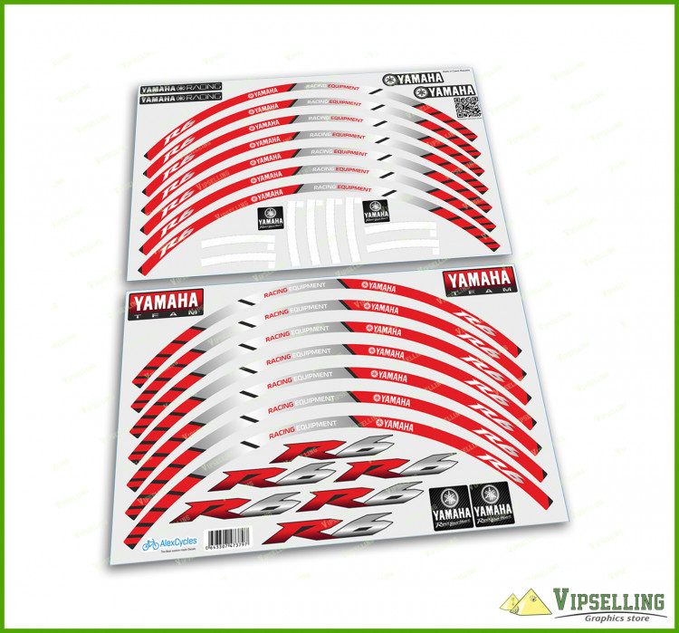 YAMAHA YZF R6 Racing Equipment Wheel Rim Red Laminated Stripes Decal ...