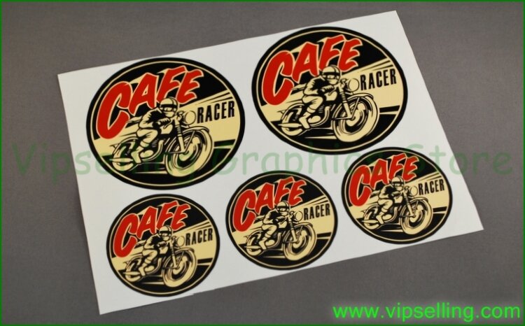 CAFE RACER New Modern Round Decals Stickers Logos