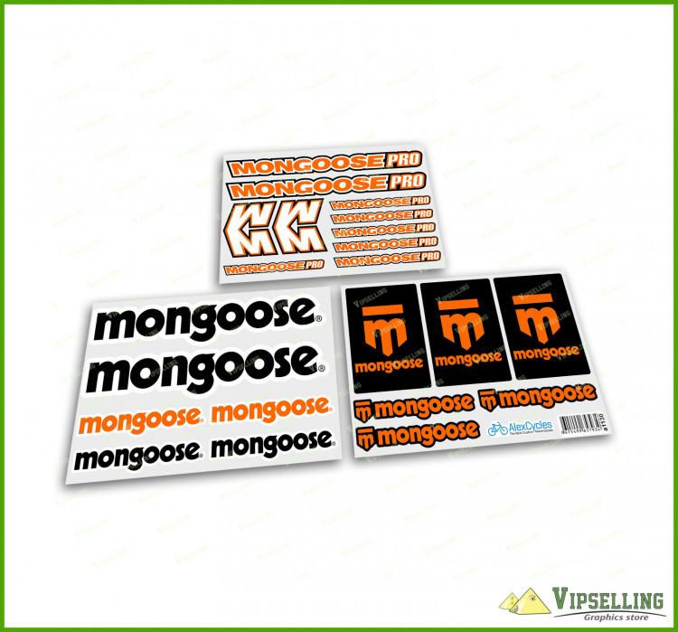 Orange Mongoose Pro BMX Bike Frame Fork Cycle Decals Stickers Set ...