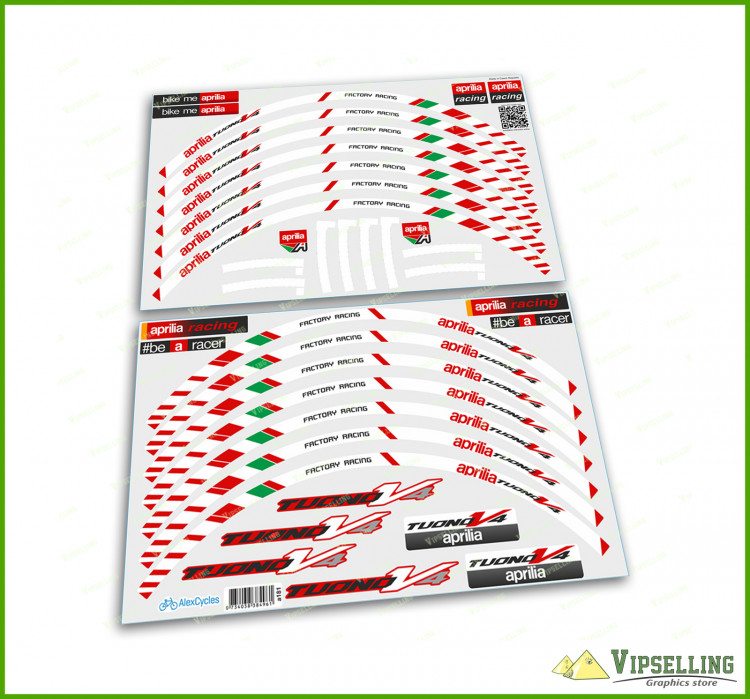 aprilia Tuono V4 White Stickers Motorcycle Kit Laminated Wheel Rim ...